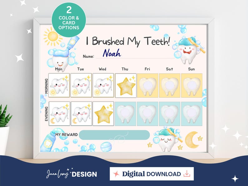 TEETH BRUSH CHART Printable Tooth Brushing Routine & Reward Chart Cards ...