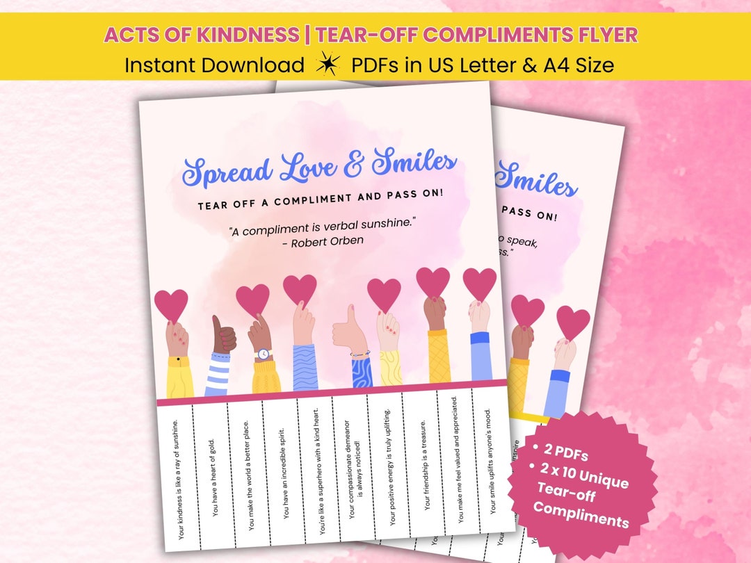 Tear off Compliments Flyer, Random Acts of Kindness Activity ...