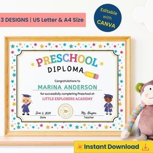 EDITABLE PRESCHOOL CERTIFICATE, Preschool Graduation Diploma, Last Day ...