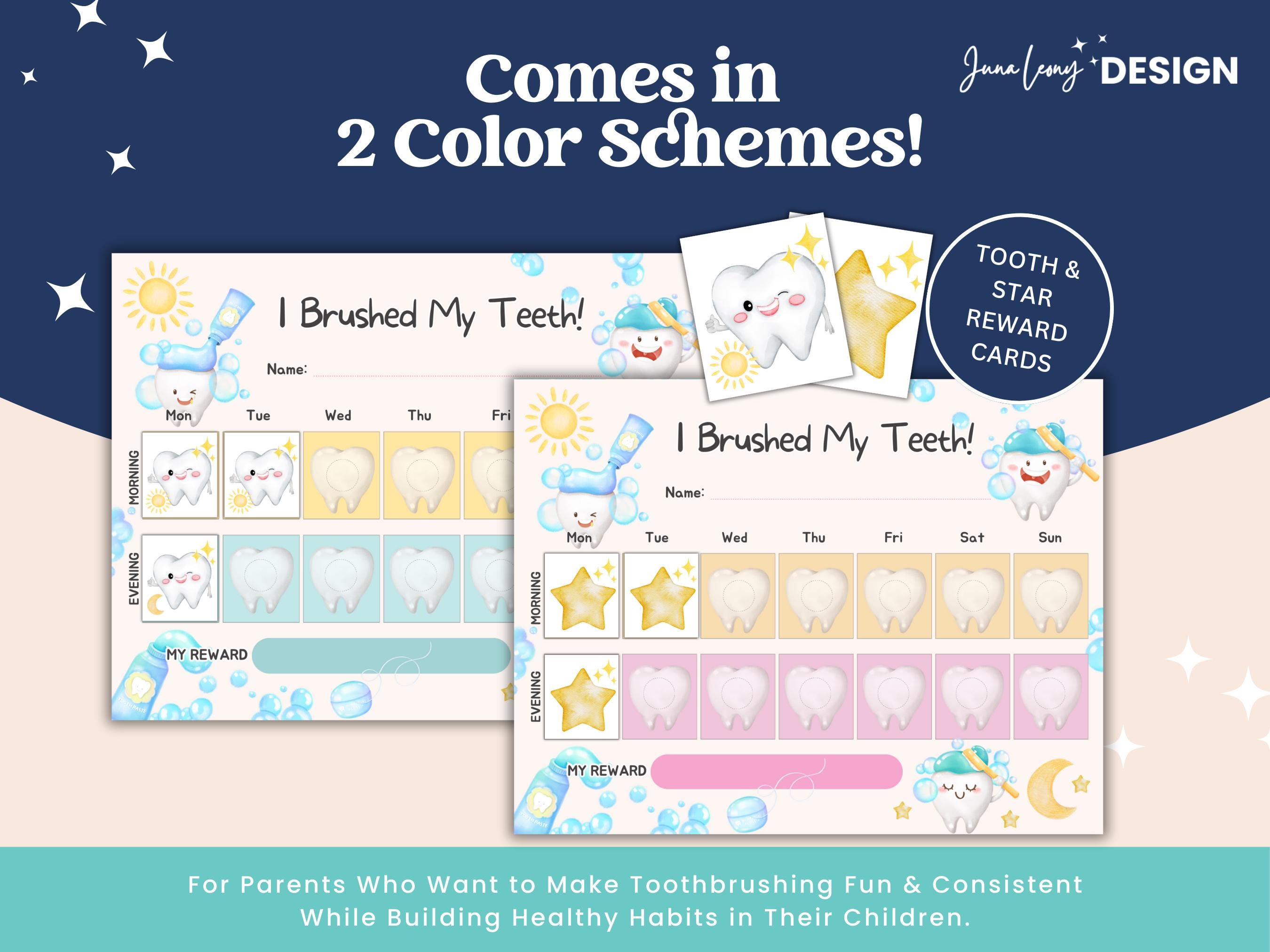 TEETH BRUSH CHART Printable Tooth Brushing Routine & Reward Chart Cards ...