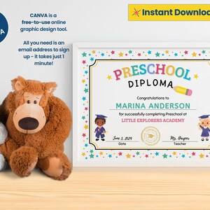 EDITABLE PRESCHOOL CERTIFICATE, Preschool Graduation Diploma, Last Day ...
