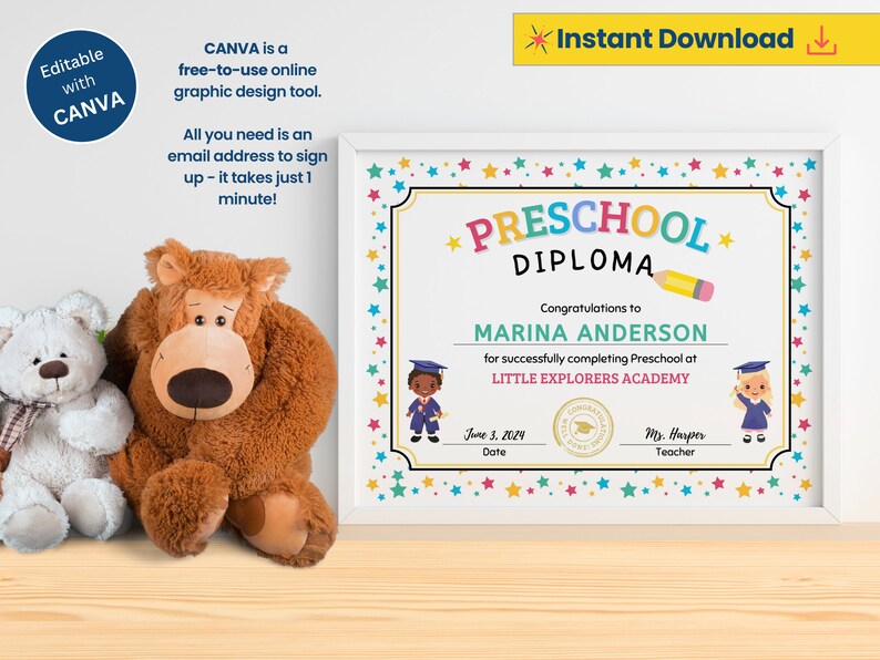 EDITABLE PRESCHOOL CERTIFICATE, Preschool Graduation Diploma, Last Day ...