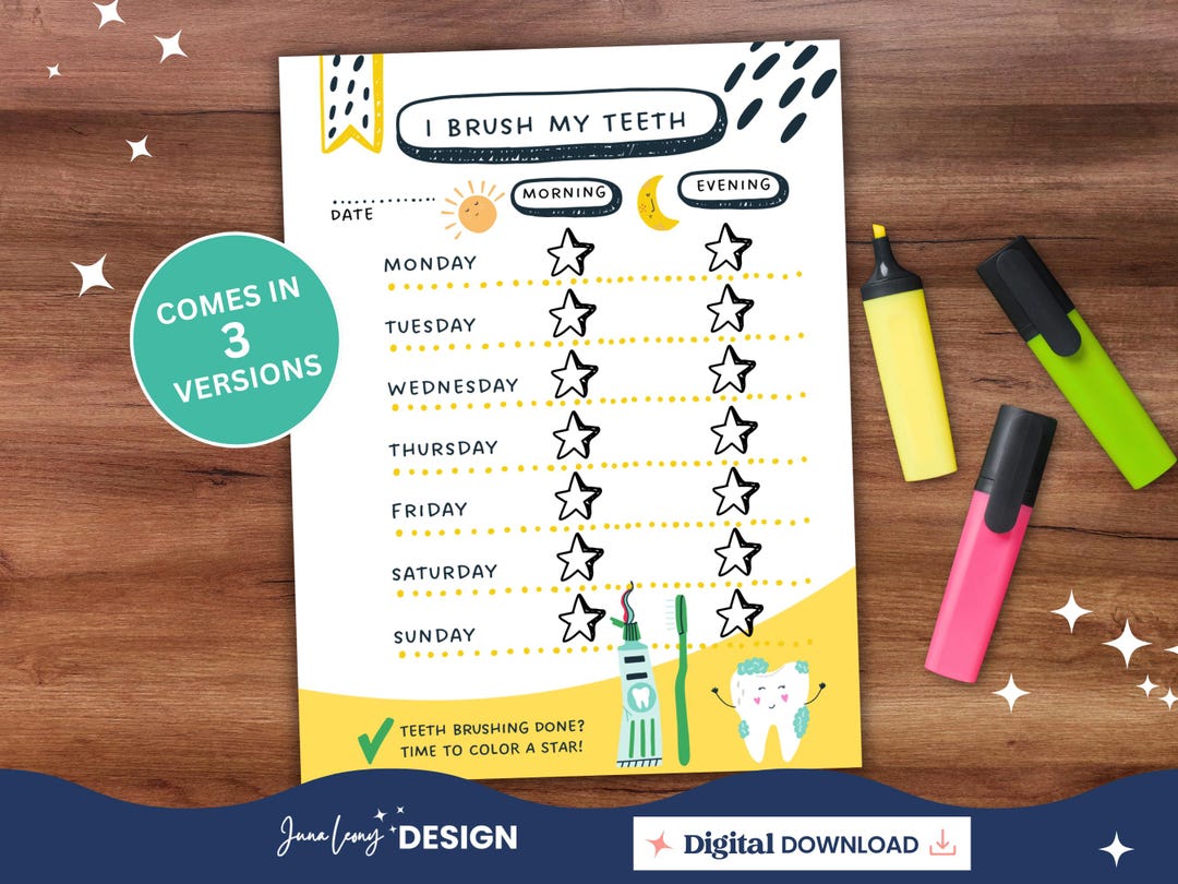 Teeth Brushing Kids Habit Tracker Download, Dental Hygiene Printable ...