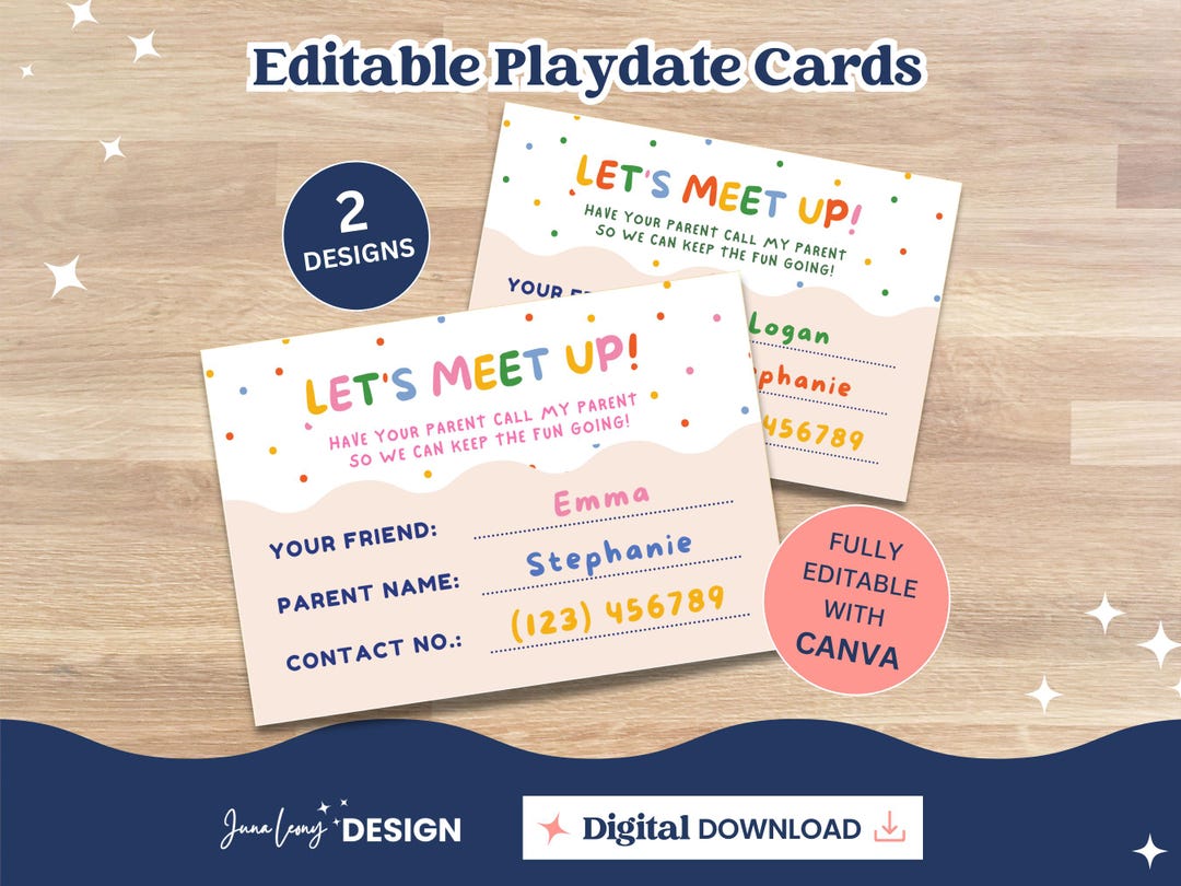 KIDS CONTACT CARDS Kids Play Date Cards, Playdate Calling Cards, Keep ...