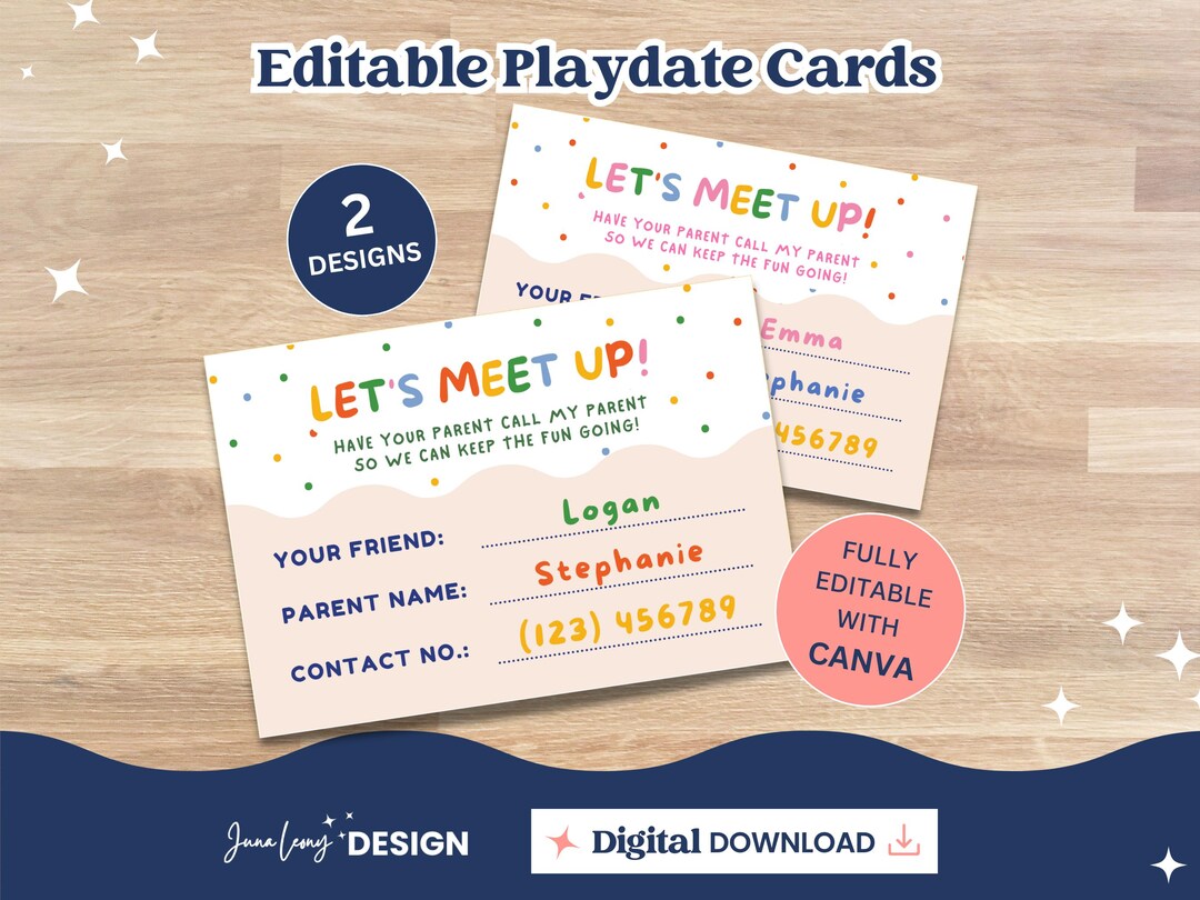 Kids Play Date Cards Editable Calling Card Boy, Customizable Playdate ...