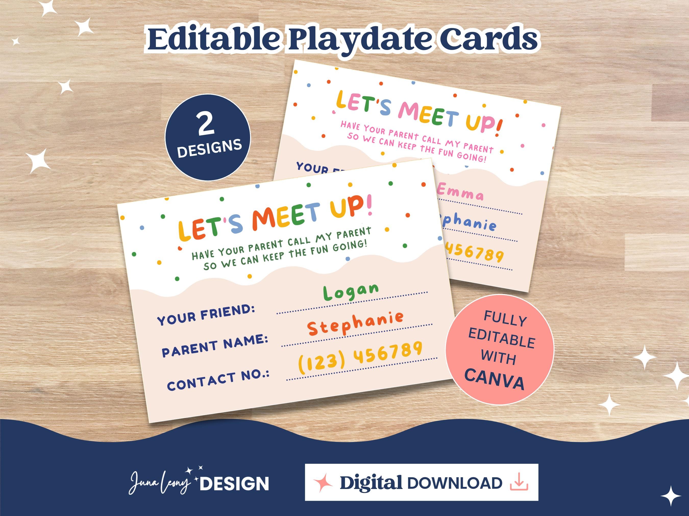 Kids Play Date Cards Editable Calling Card Boy, Customizable Playdate ...