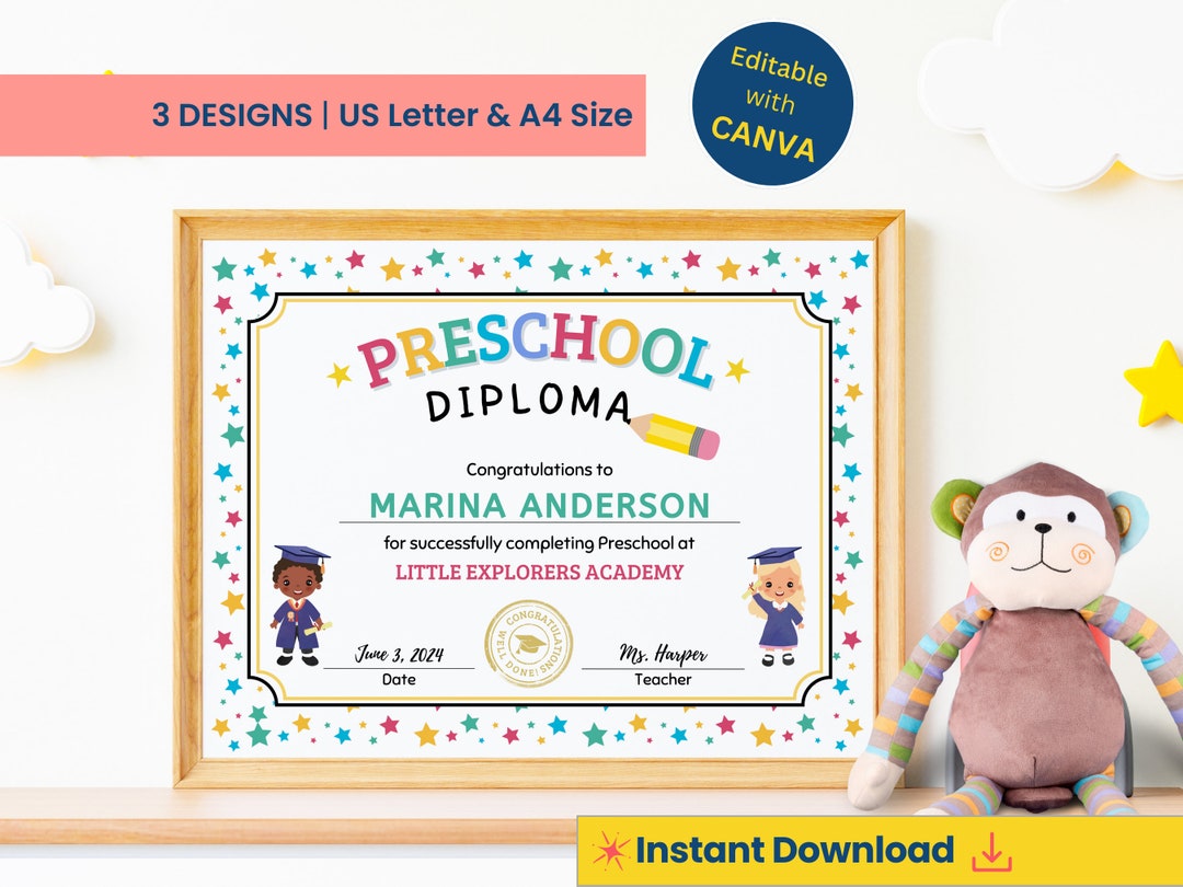 EDITABLE PRESCHOOL DIPLOMA, Preschool Graduation Certificate, Last Day ...