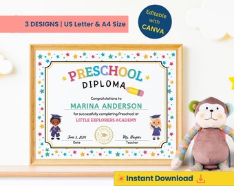EDITABLE PRESCHOOL CERTIFICATE, Preschool Graduation Diploma, Last Day ...