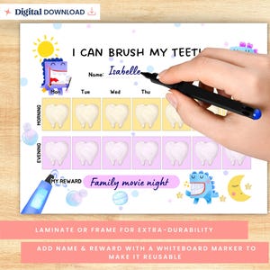 Dinosaur Tooth Care Habit Tracker Printable Star Reward Chart for Kids ...