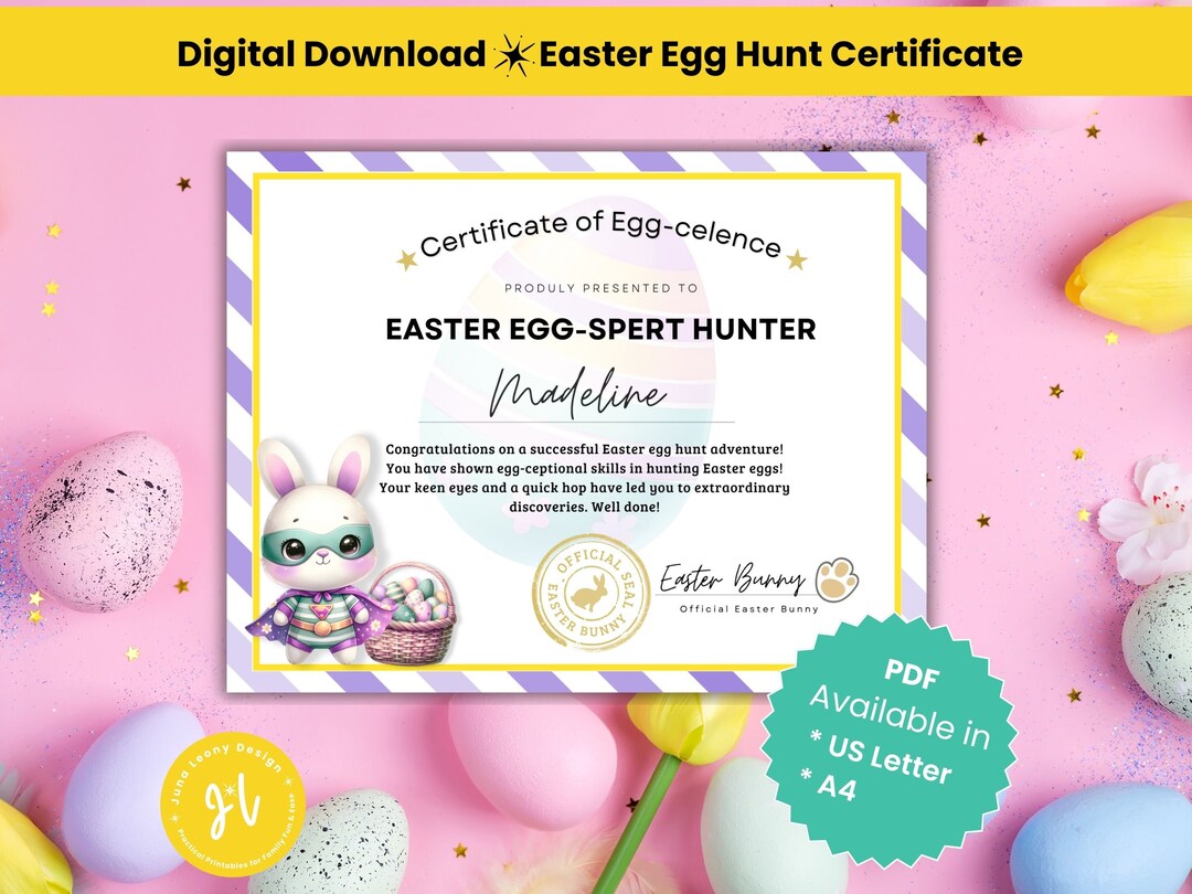 Easter Egg Hunt Certificate, Certificate From Easter Bunny, Egg Hunt ...