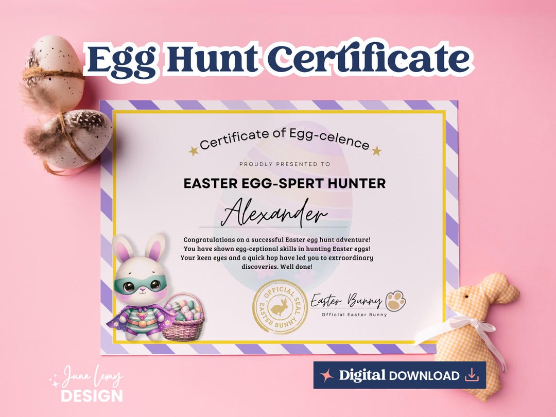 Easter Egg Hunt Certificate, Certificate From Easter Bunny, Egg Hunt ...