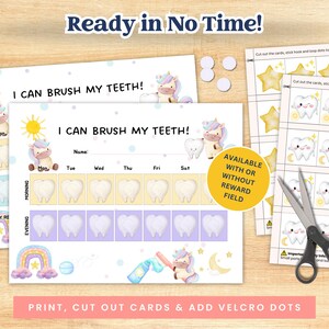 Teeth Brushing Unicorn Reward Chart Printable Star Habit Tracker for ...