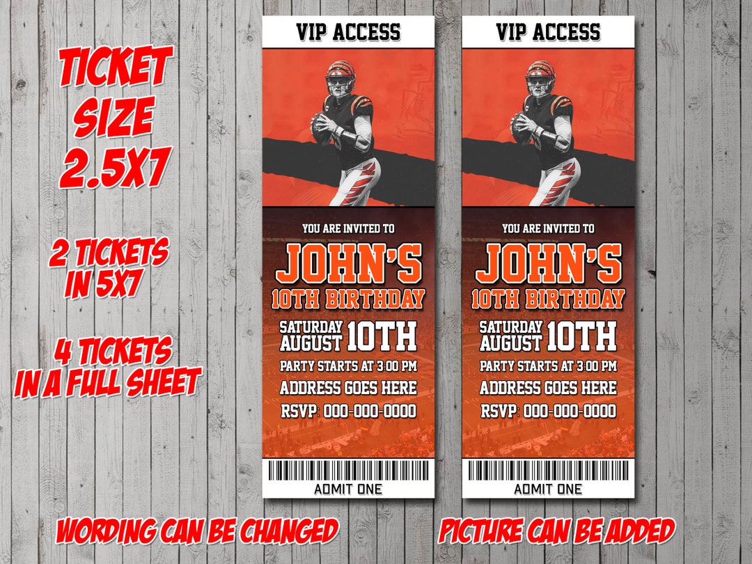 Bengals Ticket Inspired Digital Party Invitation, Birthday, Thank You ...