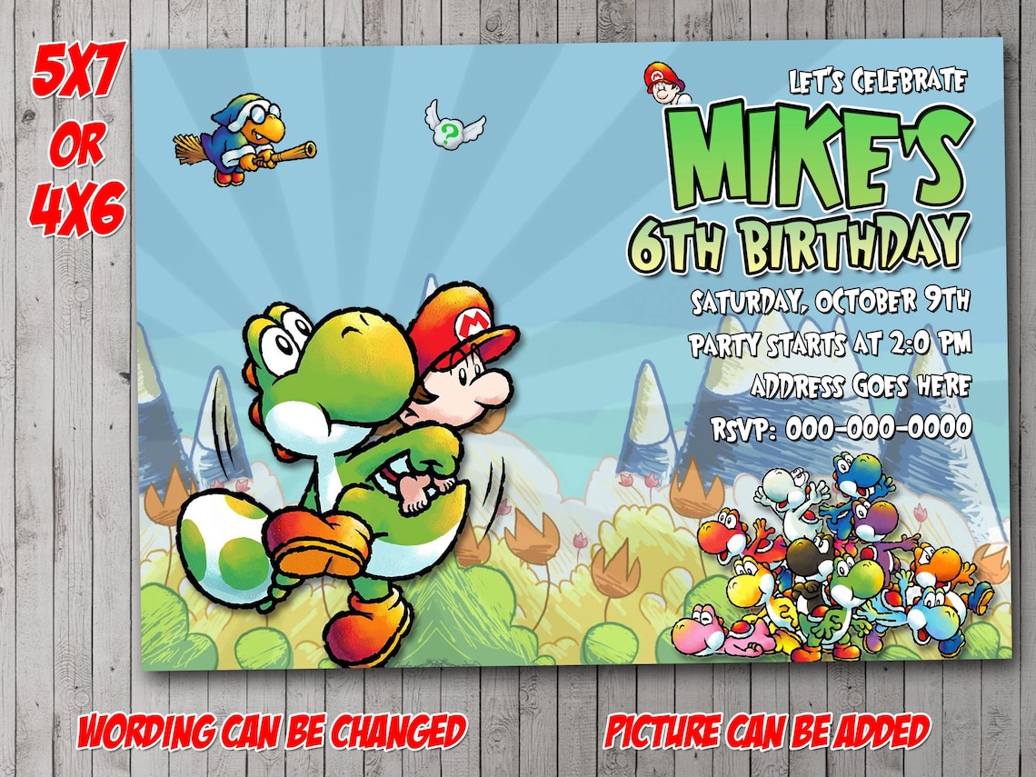 Yoshi and Baby Mario Digital Party Invitation, Birthday, Thank You Card ...