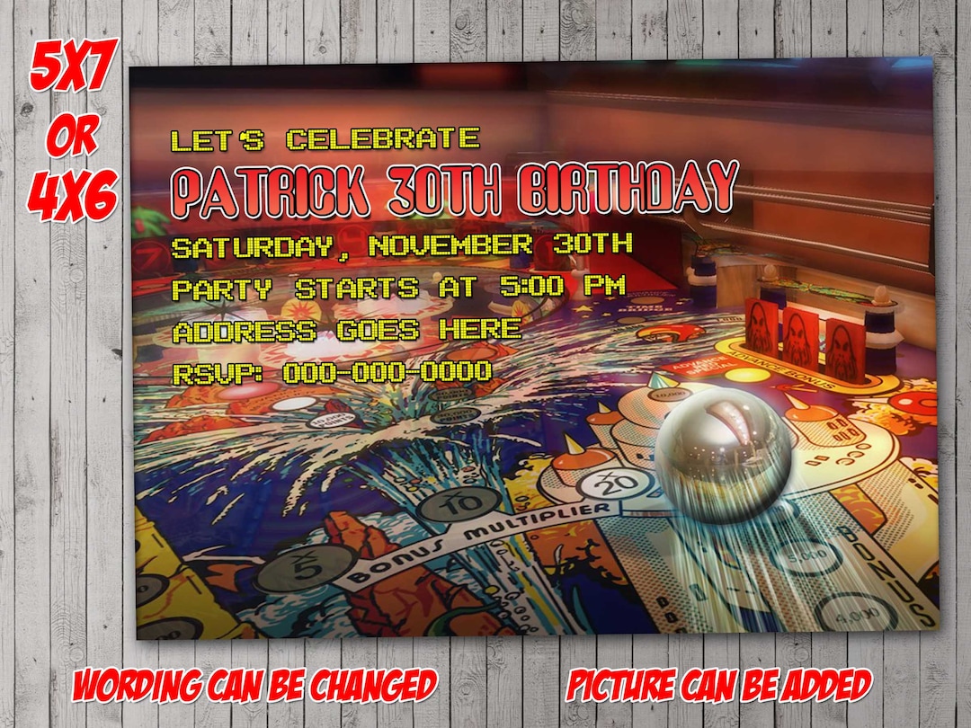 Pinball Retro Video Game Digital Party Invitation, Birthday, Thank You ...