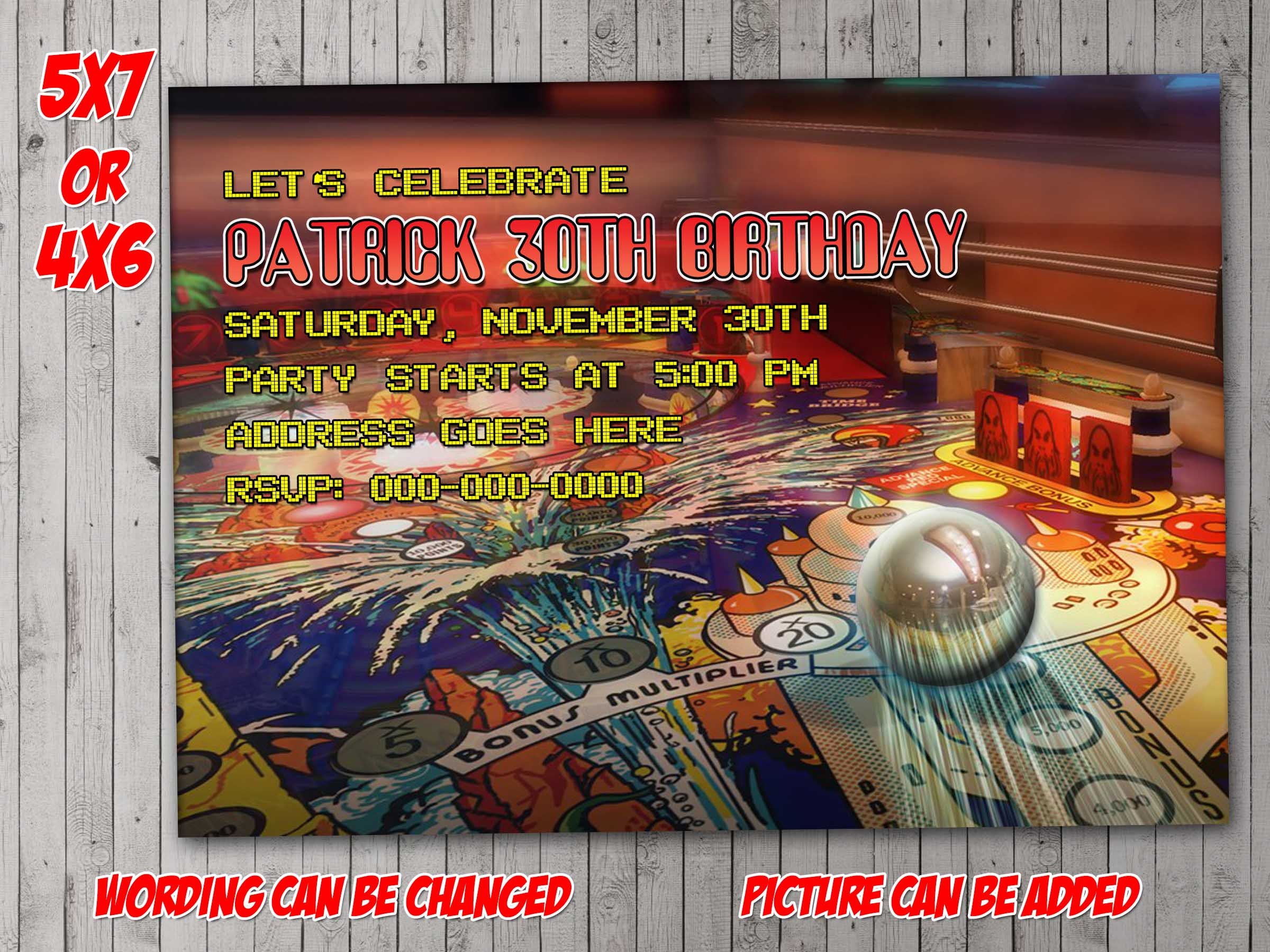 Pinball Retro Video Game Digital Party Invitation, Birthday, Thank You ...