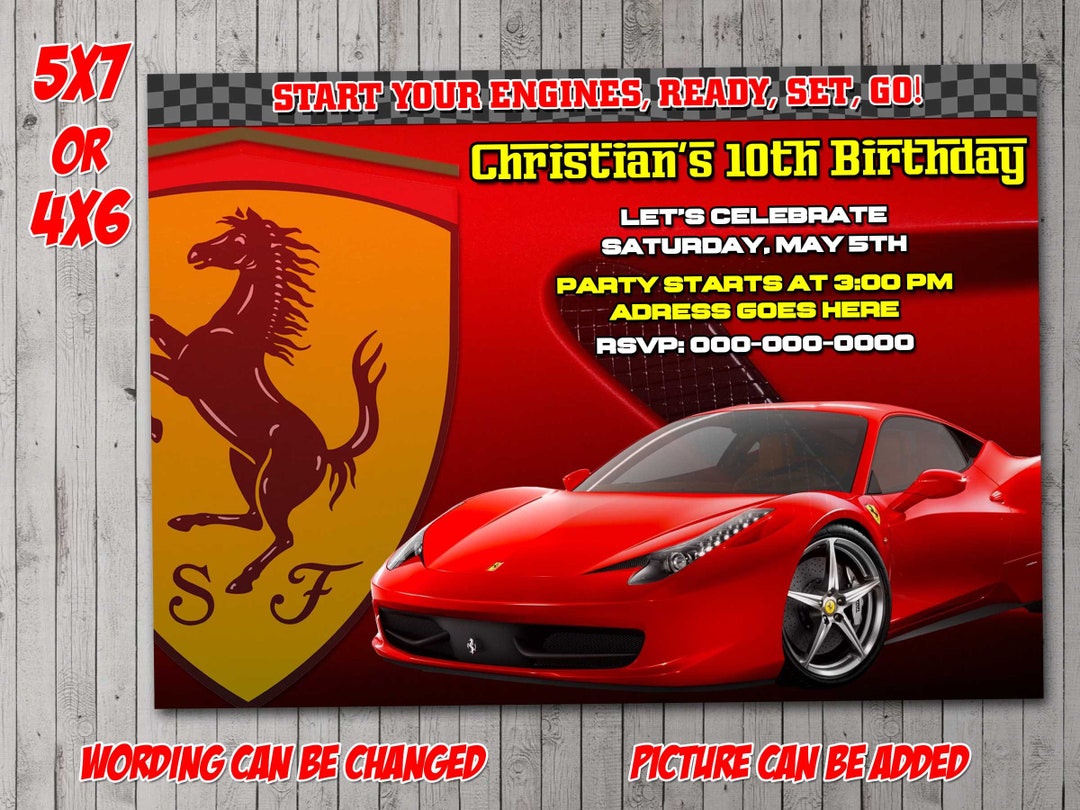 Racing Ferrari Digital Party Invitation, Birthday, Thank You Card ...