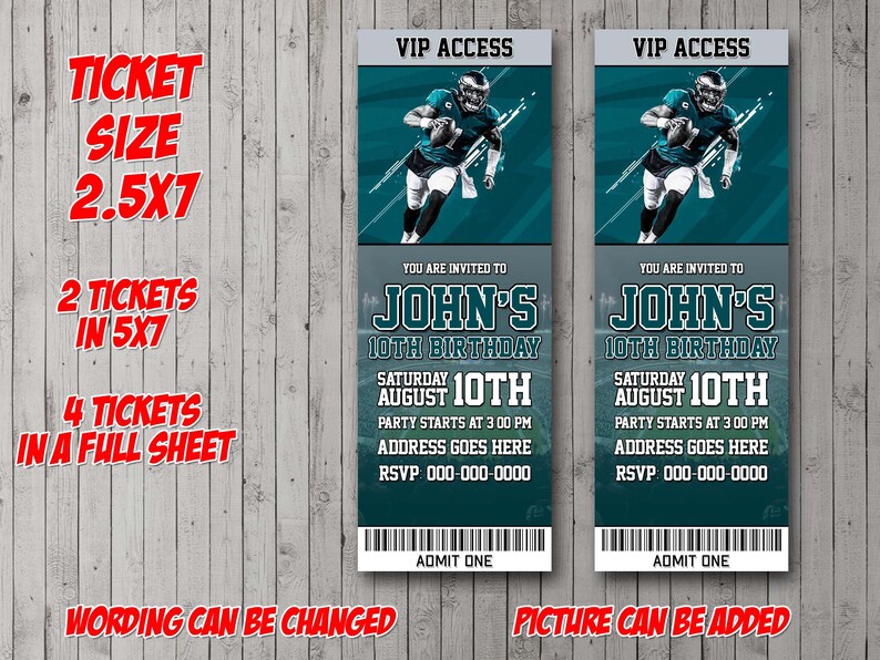 Eagles Inspired Digital Ticket Party Invitation, Birthday, Thank You ...