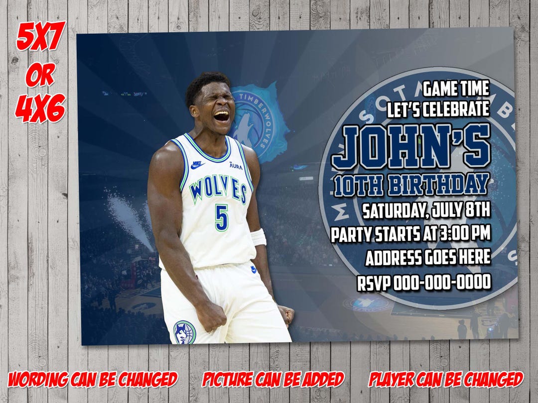 Timberwolves Inspired Digital Party Invitation, Birthday, Thank You ...