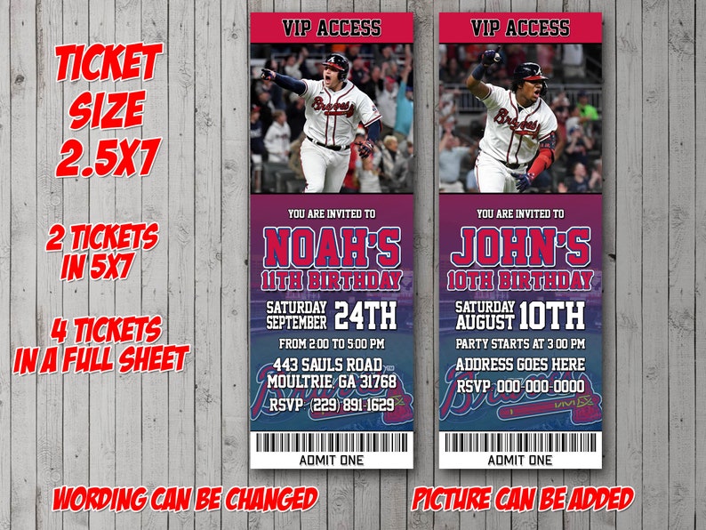 Braves Ticket Inspired Digital Party Invitation, Birthday, Thank You ...