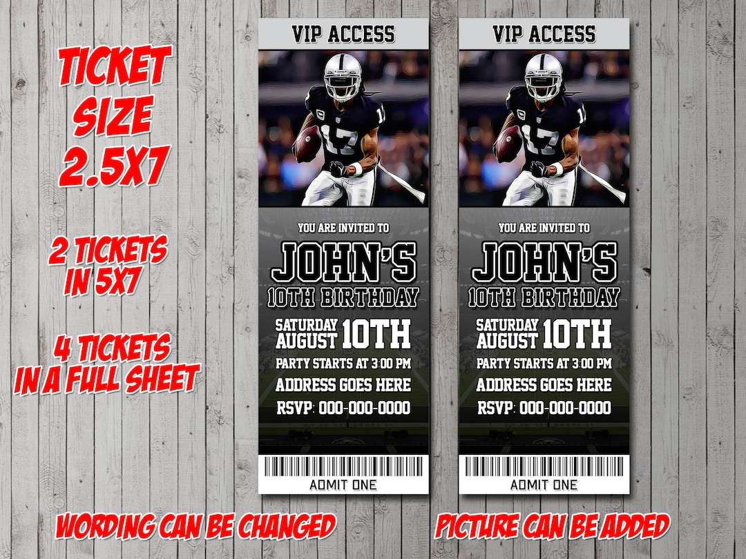 Raiders Ticket Inspired Digital Party Invitation, Birthday, Thank You ...