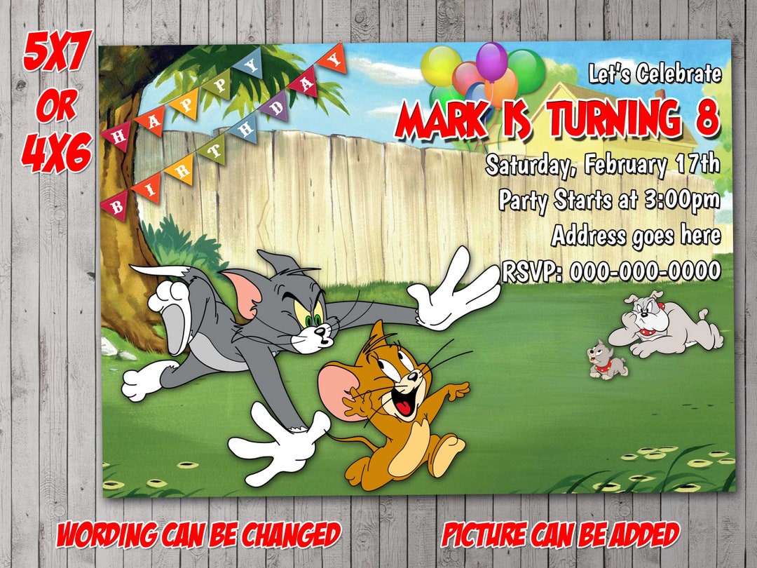 Tom and Jerry Digital Party Invitation, Birthday, Thank You Card ...
