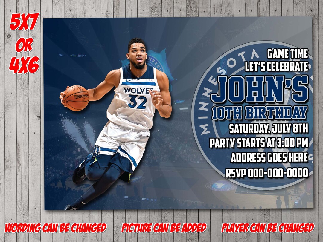 Timberwolves Inspired Digital Party Invitation, Birthday, Thank You ...