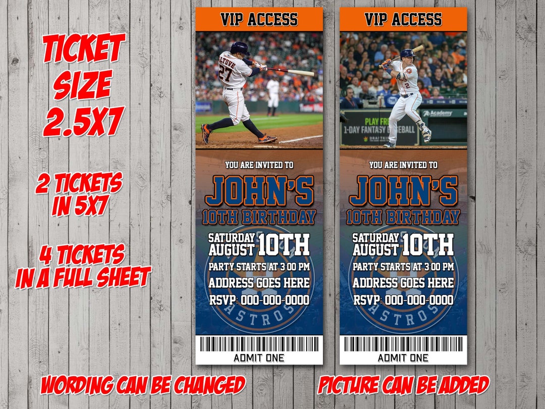 Astros Ticket Inspired Digital Party Invitation, Birthday, Thank You ...