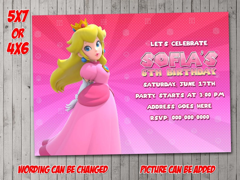Princess Peach Digital Party Invitation, Birthday, Thank You Card ...