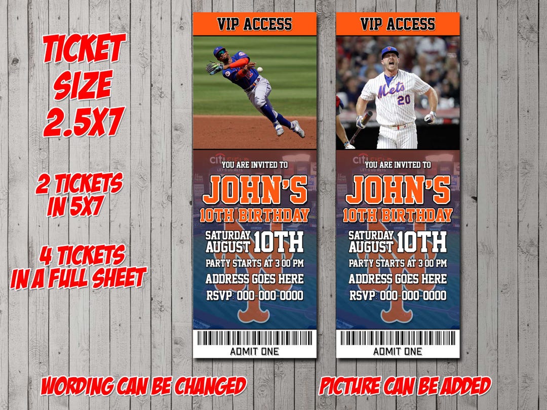 Mets Ticket Inspired Digital Party Invitation, Birthday, Thank You Card ...