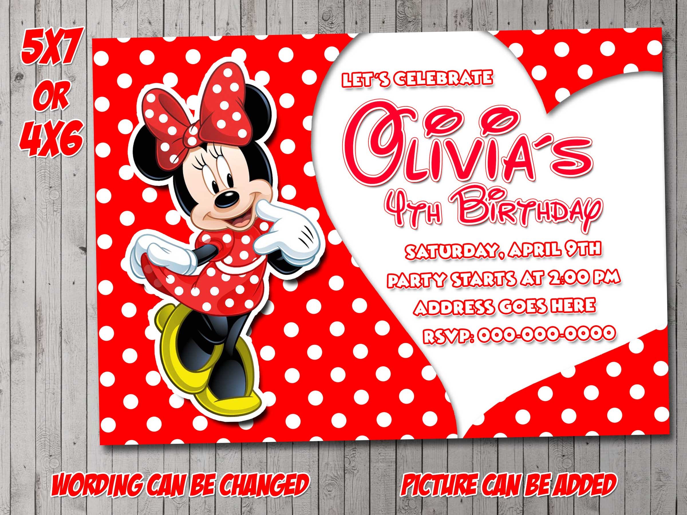 Minnie Mouse Digital Party Invitation, Birthday, Thank You Card ...