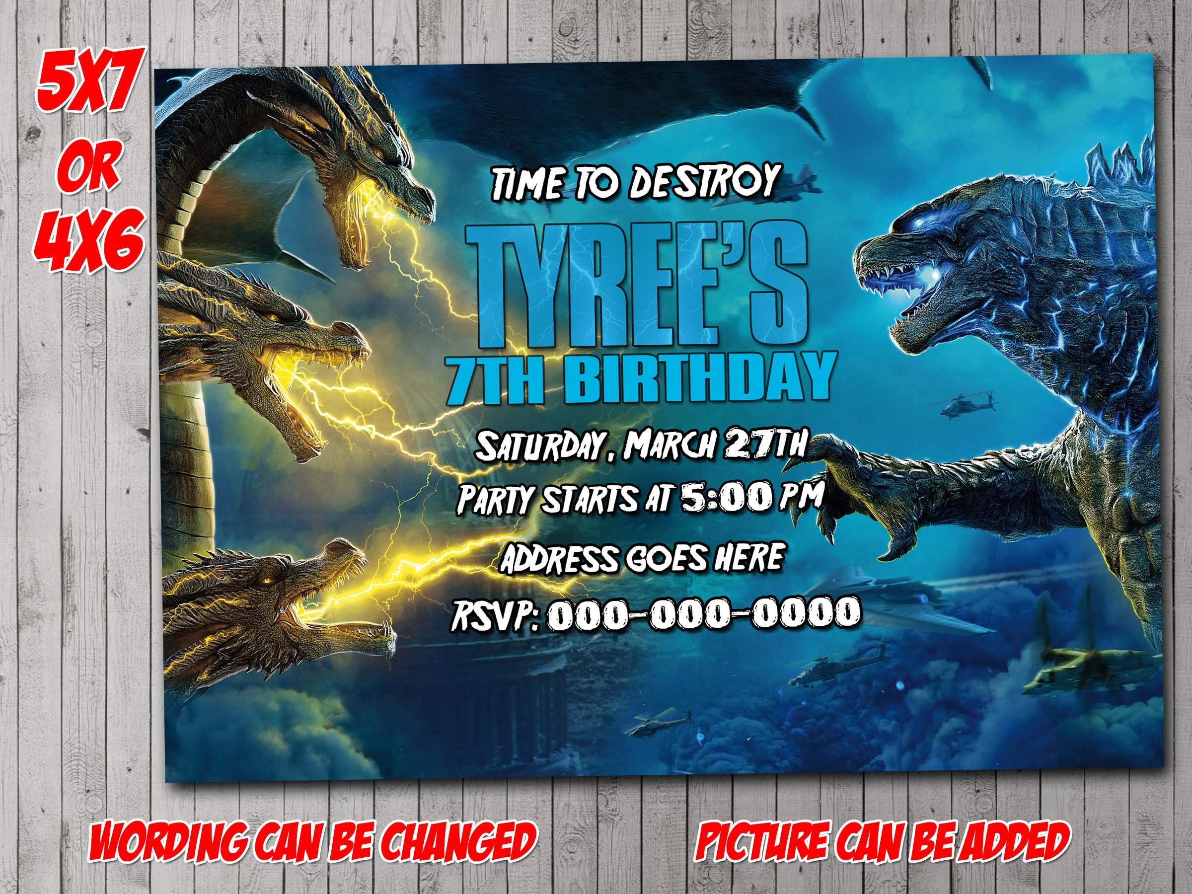 Godzilla Inspired Digital Party Invitation, Birthday, Thank You Card ...