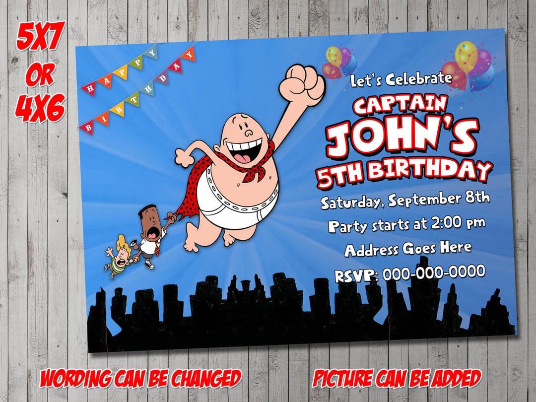Captain Underpants Model 2 Digital Party Invitation, Birthday, Thank ...