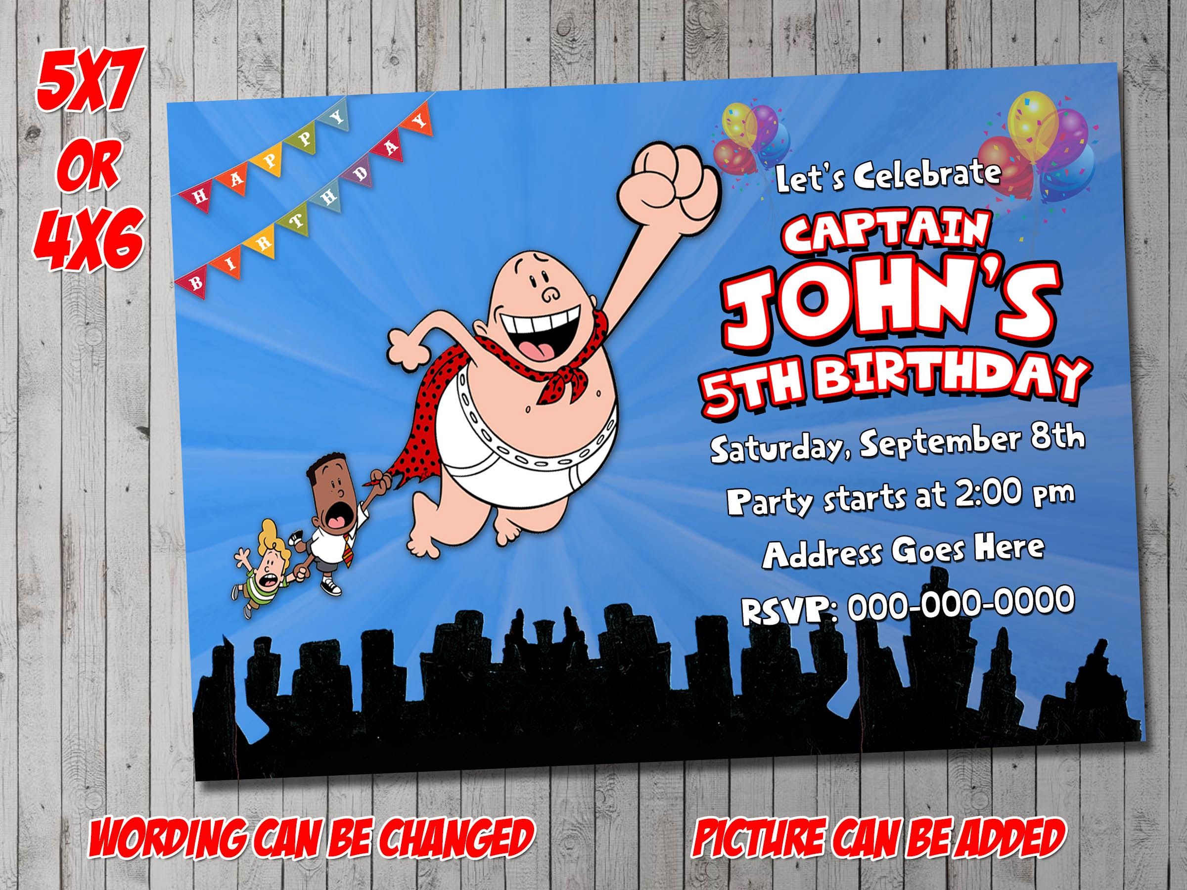 Captain Underpants Model 2 Digital Party Invitation, Birthday, Thank ...