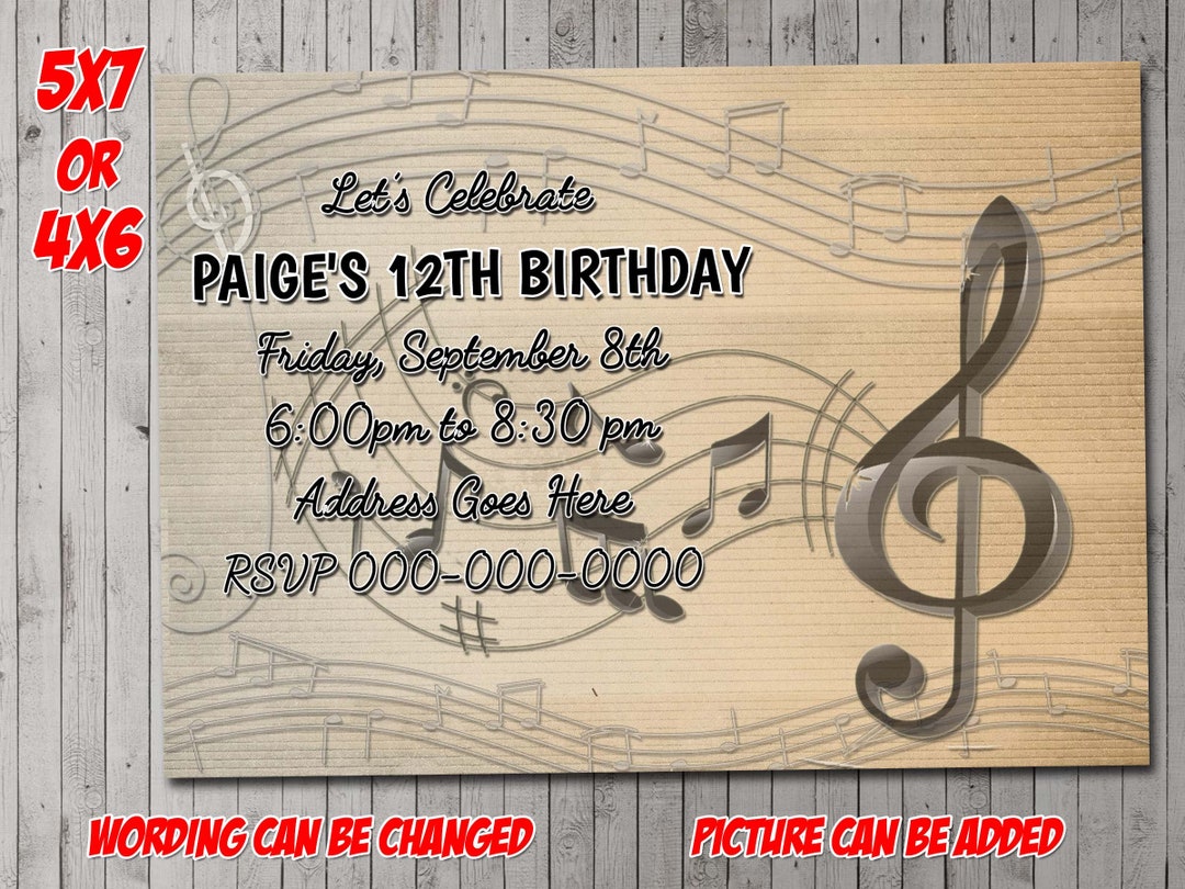 Musical Note Digital Party Invitation, Birthday, Thank You Card ...