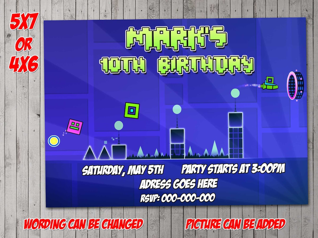 Geometry Dash Digital Party Invitation, Birthday, Thank You Card ...