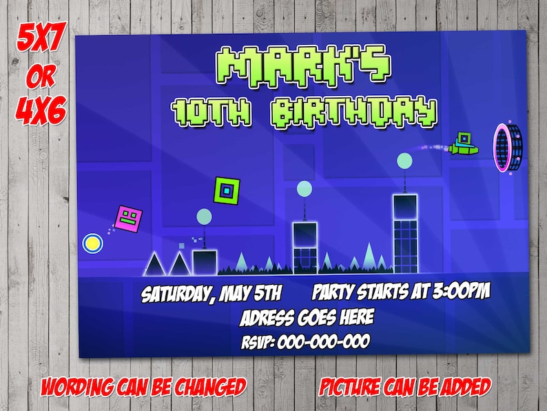 Geometry Dash Digital Party Invitation, Birthday, Thank You Card ...