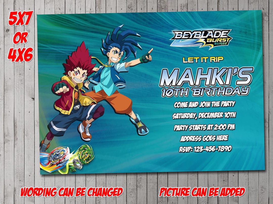 Beyblade Model 2 Digital Party Invitation, Birthday, Thank You Card ...