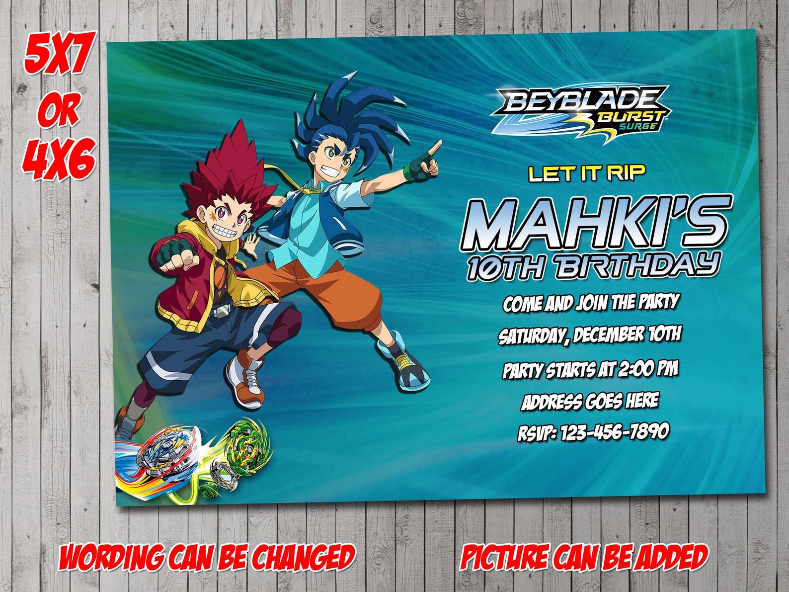 Beyblade Model 2 Digital Party Invitation, Birthday, Thank You Card ...