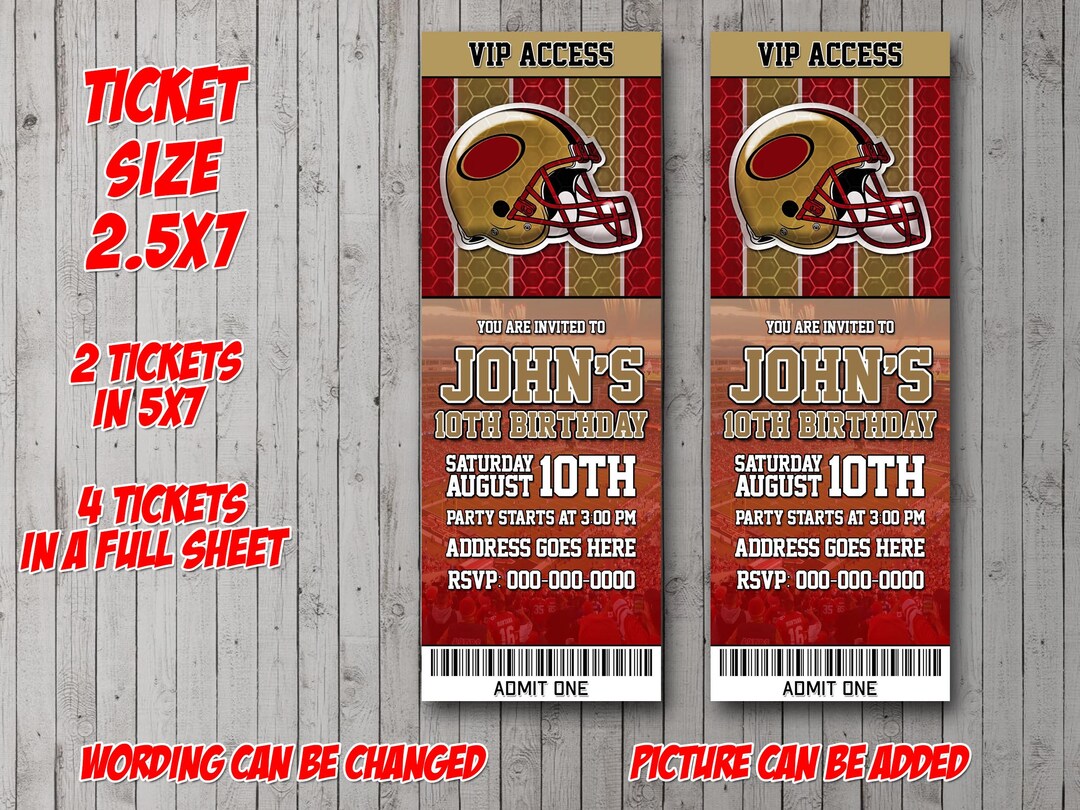 49ers Inspired Digital Ticket Party Invitation, Birthday, Thank You ...