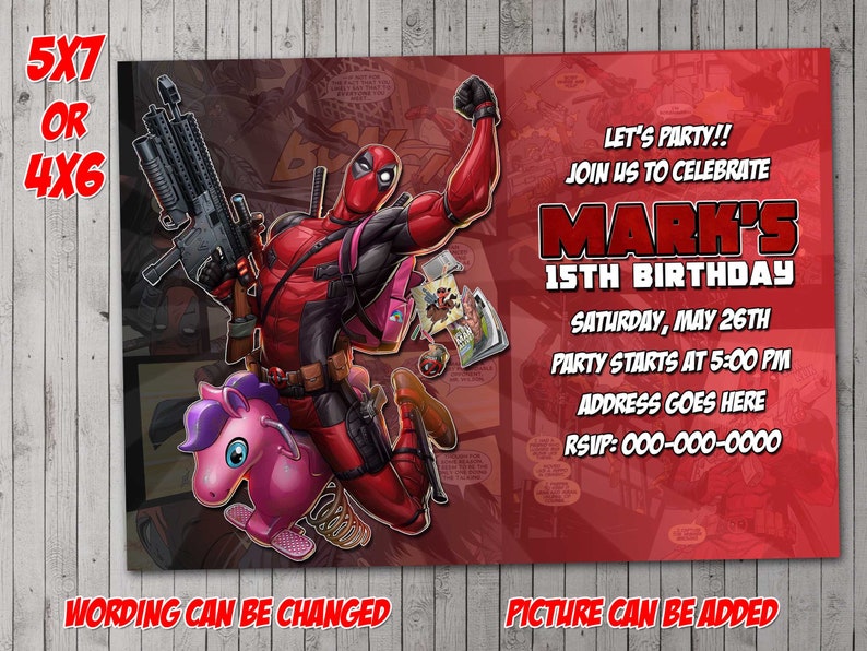 Deadpool Digital Party Invitation, Birthday, Thank You Card, Holiday ...