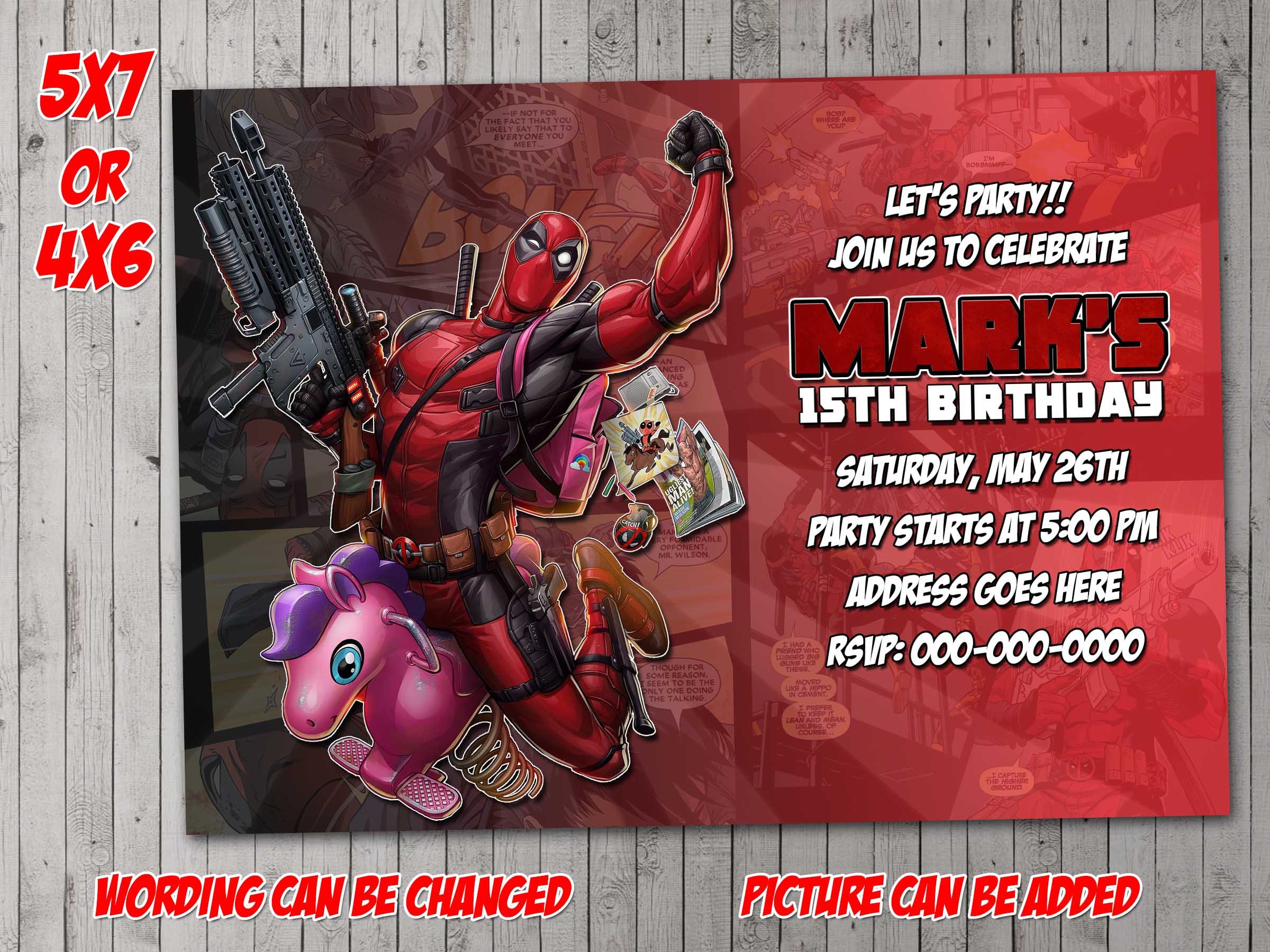 Deadpool Digital Party Invitation, Birthday, Thank You Card, Holiday ...
