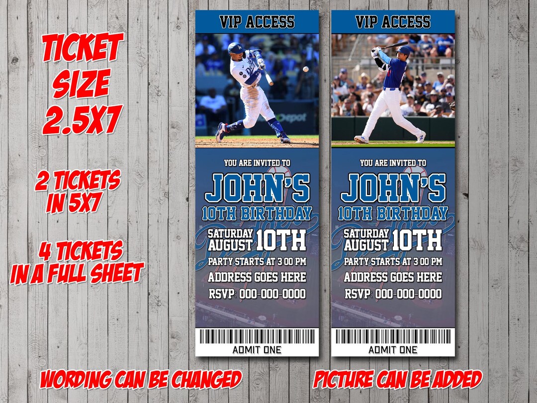 Dodgers Ticket Inspired Digital Party Invitation, Birthday, Thank You ...