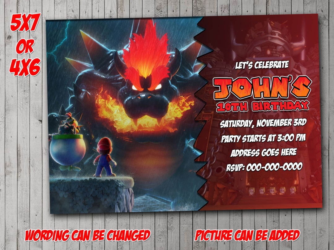 King Bowser Fury Digital Party Invitation, Birthday, Thank You Card ...