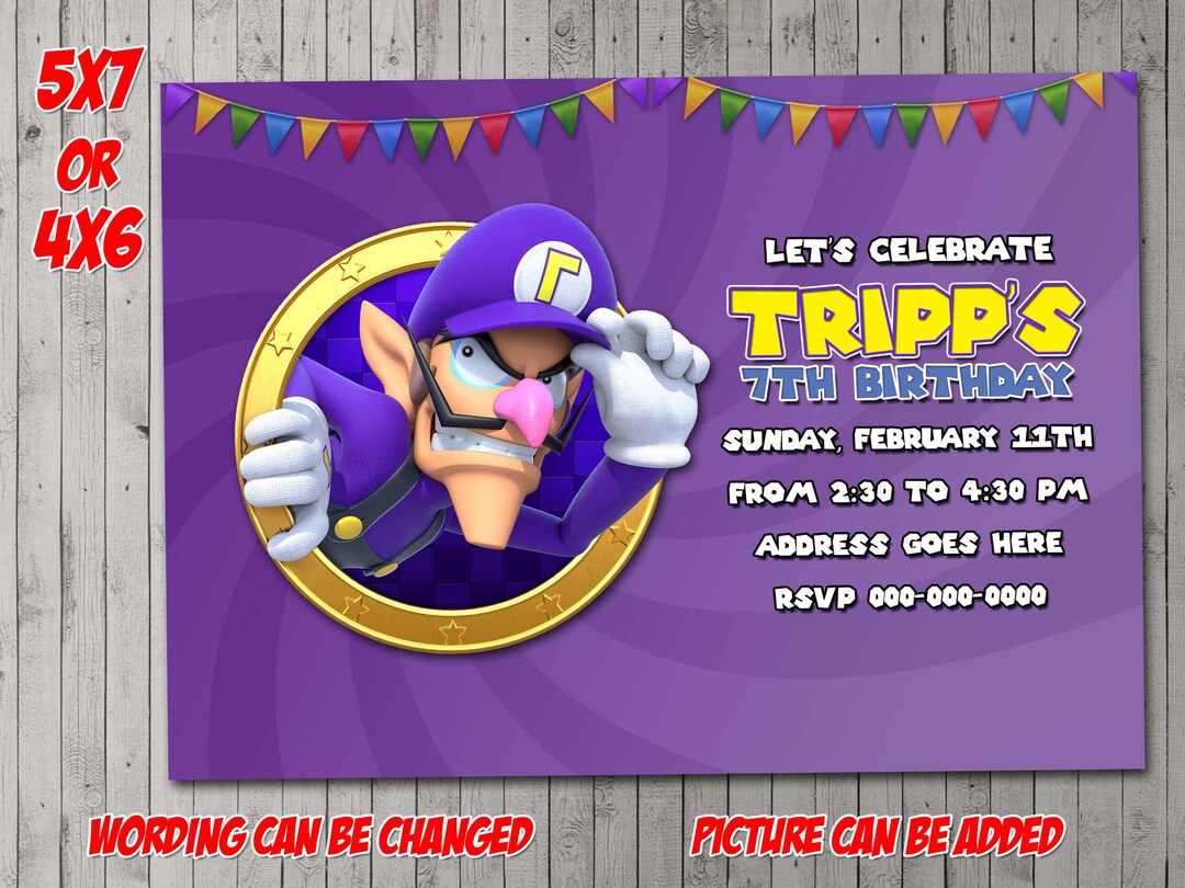 Super Waluigi Digital Party Invitation, Birthday, Thank You Card ...