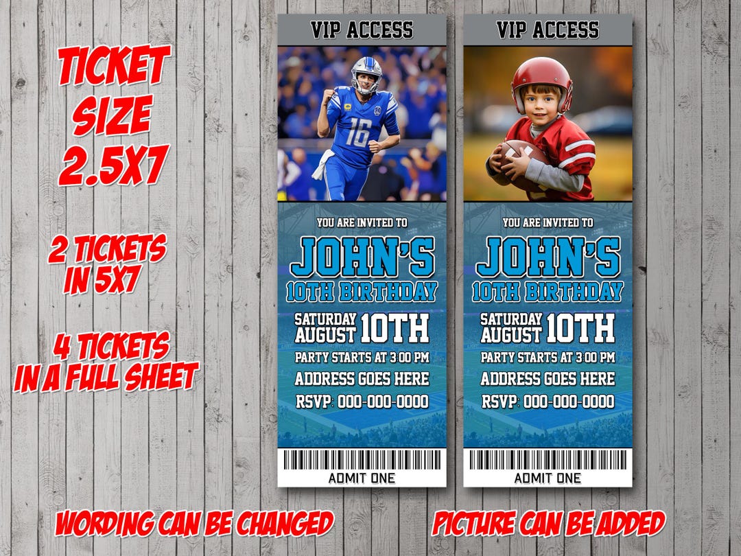 Lions Inspired Digital Ticket Party Invitation, Birthday, Thank You ...