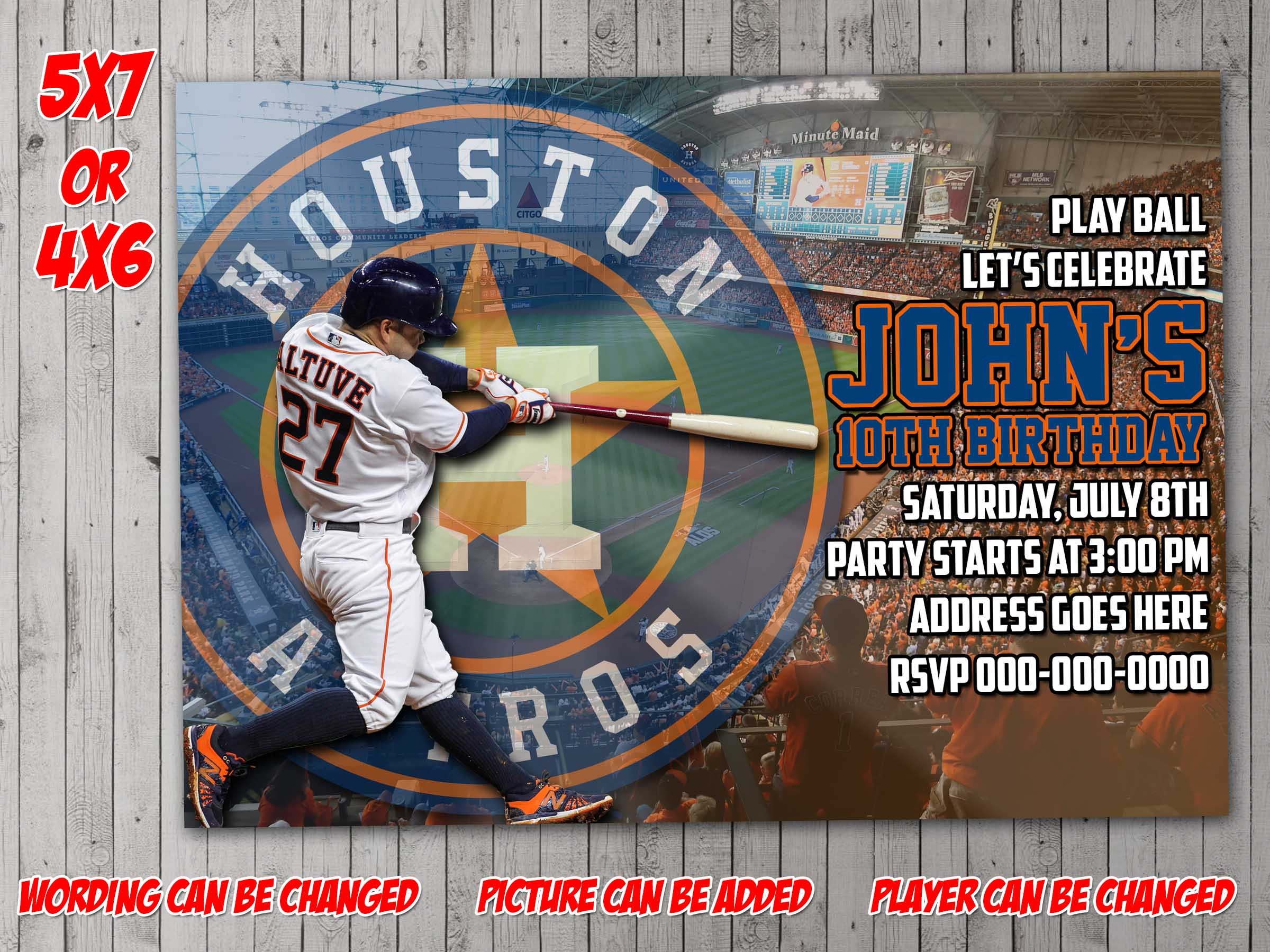 Astros Inspired Digital Party Invitation, Birthday, Thank You Card ...