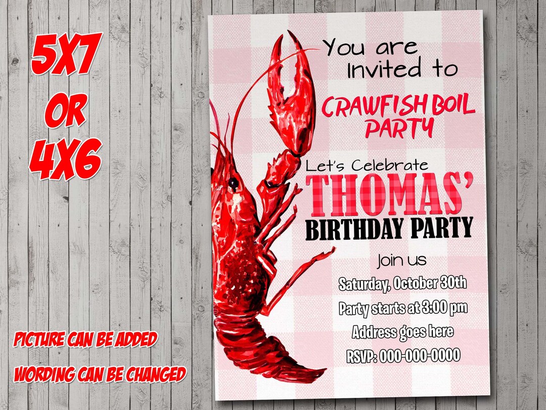 Crawfish Boil Digital Party Invitation, Birthday, Thank You Card ...