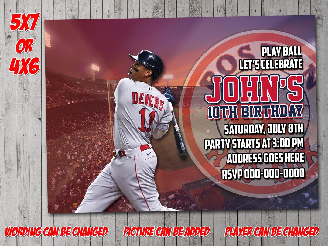 Red Sox Inspired Digital Party Invitation, Birthday, Thank You Card ...