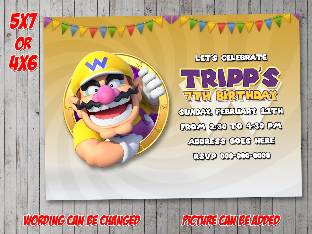 Super Wario Digital Party Invitation, Birthday, Thank You Card, Holiday ...